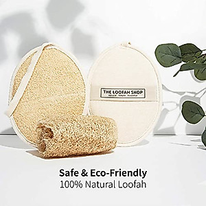 The Loofah Shop Bath Loofah Sponge, Exfoliating Body Scrubber, Shower Luffa for Men, Women and Kids Made of Eco-Friendly Natural Egyptian Loofah with Cotton Travel Pouch, 7" x 5.25" (1pack 2pcs)