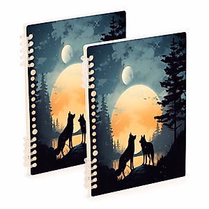 SDMKA Wolves under The Moon Spiral Notebook 1 Subject Durable Detachable Notebook with Water Resistant Cover, 60 Sheets (8.3" x 5.7")