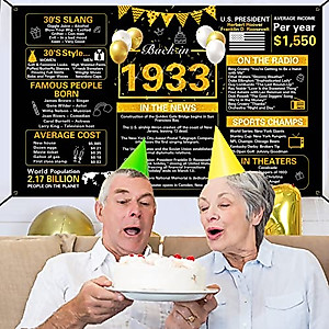Crenics Black Gold 90th Birthday Decorations, Vintage Back in 1933 Birthday Backdrop Banner, Large 90 Years Old Birthday Anniversary Poster Photo Background Party Supplies for Women Men, 5.9 x 3.6 Ft