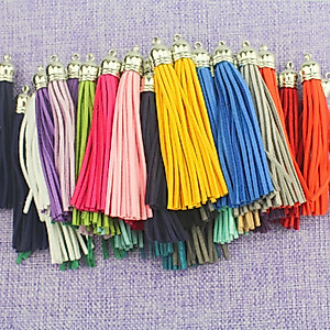 20 Silver 3-1/2 Inch Faux Suede Tassel Charm Keychain Cellphone Straps D451 (Black)