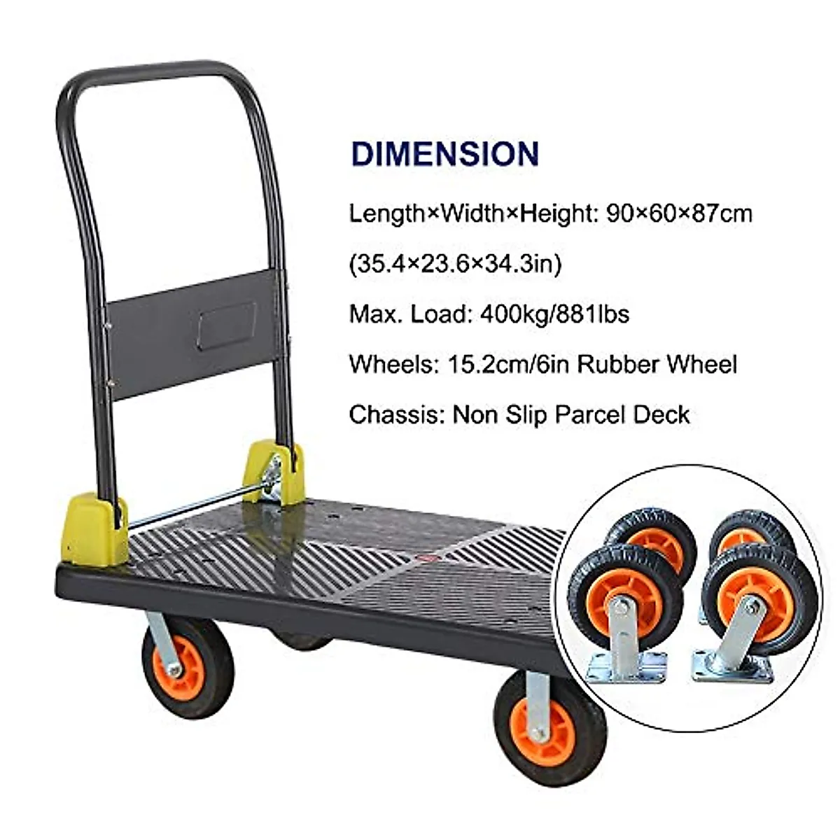 Generic Trolleys,Beauty Salon Cart Trolley Commercial Platform Trolley 400Kg, Indoor/Outdoor Foldable Platform Truck Flat Barrow with Heavy Duty Rubber Wheels for Home