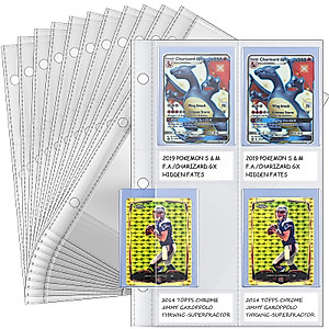 4 Pocket Top Loader Sleeves, Trading Card Binder Pages, Baseball Card Storage Sleeves for 3 Ring Binder-50 Pages