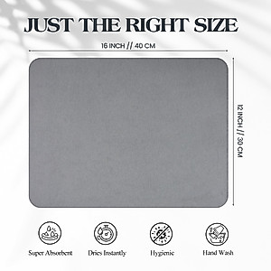 AOTASO 12x16 inch Stone Drying Mat for Kitchen Counter Gray Super Absorbent Dish Drying Mat Diatomaceous Earth Quick Dry Dish Mat（1 Pc ）