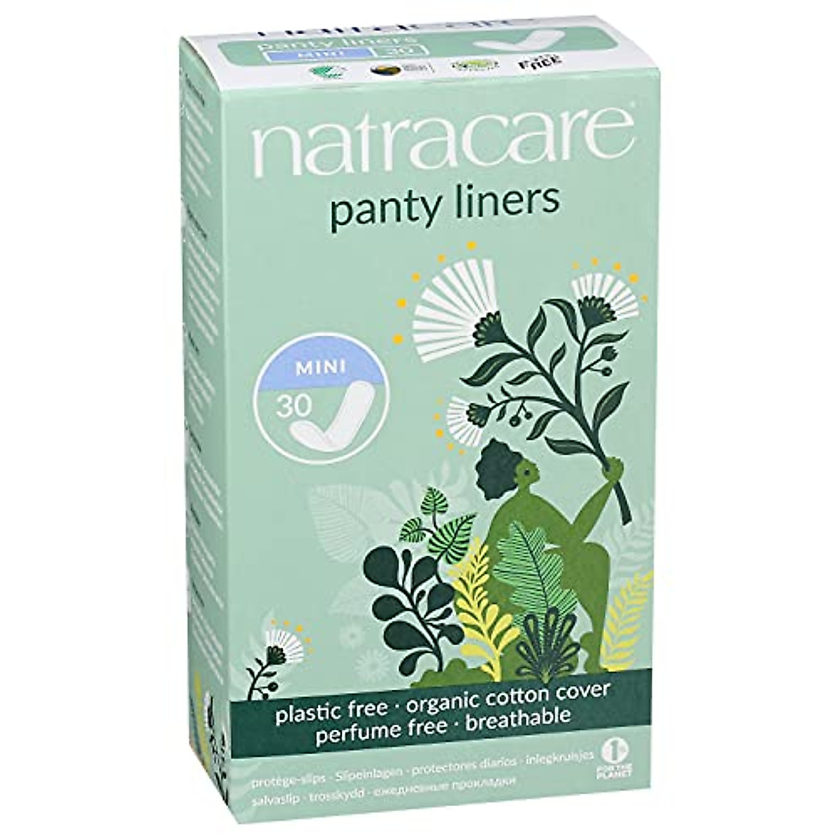 Natracare Natural Organic Mini Panty Liners, Made with Certified Organic Cotton, Ecologically Certified Cellulose Pulp and Plant Starch (1 Pack, 30 Liners Total)