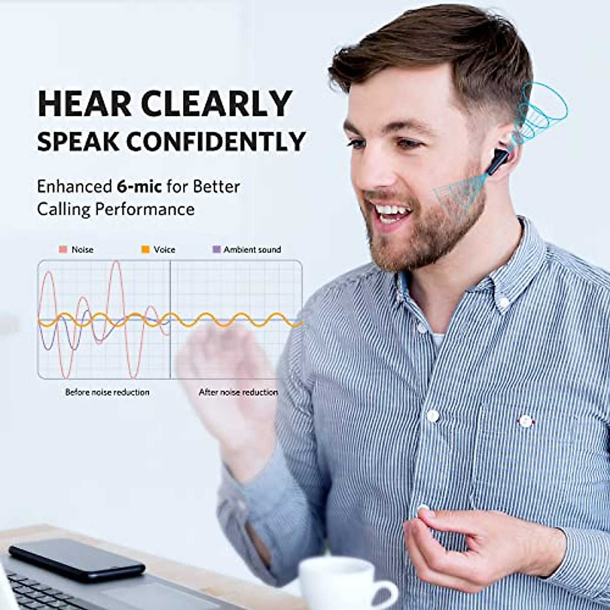 EarFun Air Pro SV Wireless Earbuds, QuietSmart™ 2.0 Active Noise Cancelling Earbuds with 6 Mics, Bluetooth 5.2 Earbuds, 10mm Wool Composite Drivers, Wireless Charging, Low Latency, App, Black