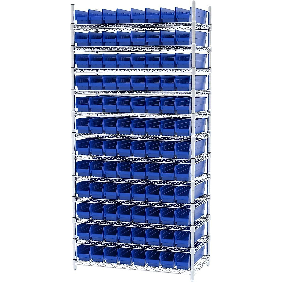 Akro-Mils 30128 Plastic Nesting Shelf Bin Box, (18-Inch x 4-Inch x 4-Inch), Blue, (12-Pack)