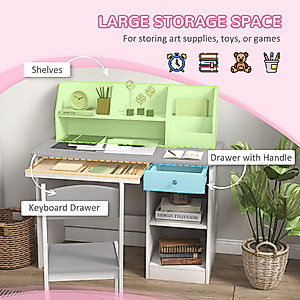 Qaba Kids Desk and Chair Set with Storage, Study Desk with Chair for Children 5-8 Years Old, Gray