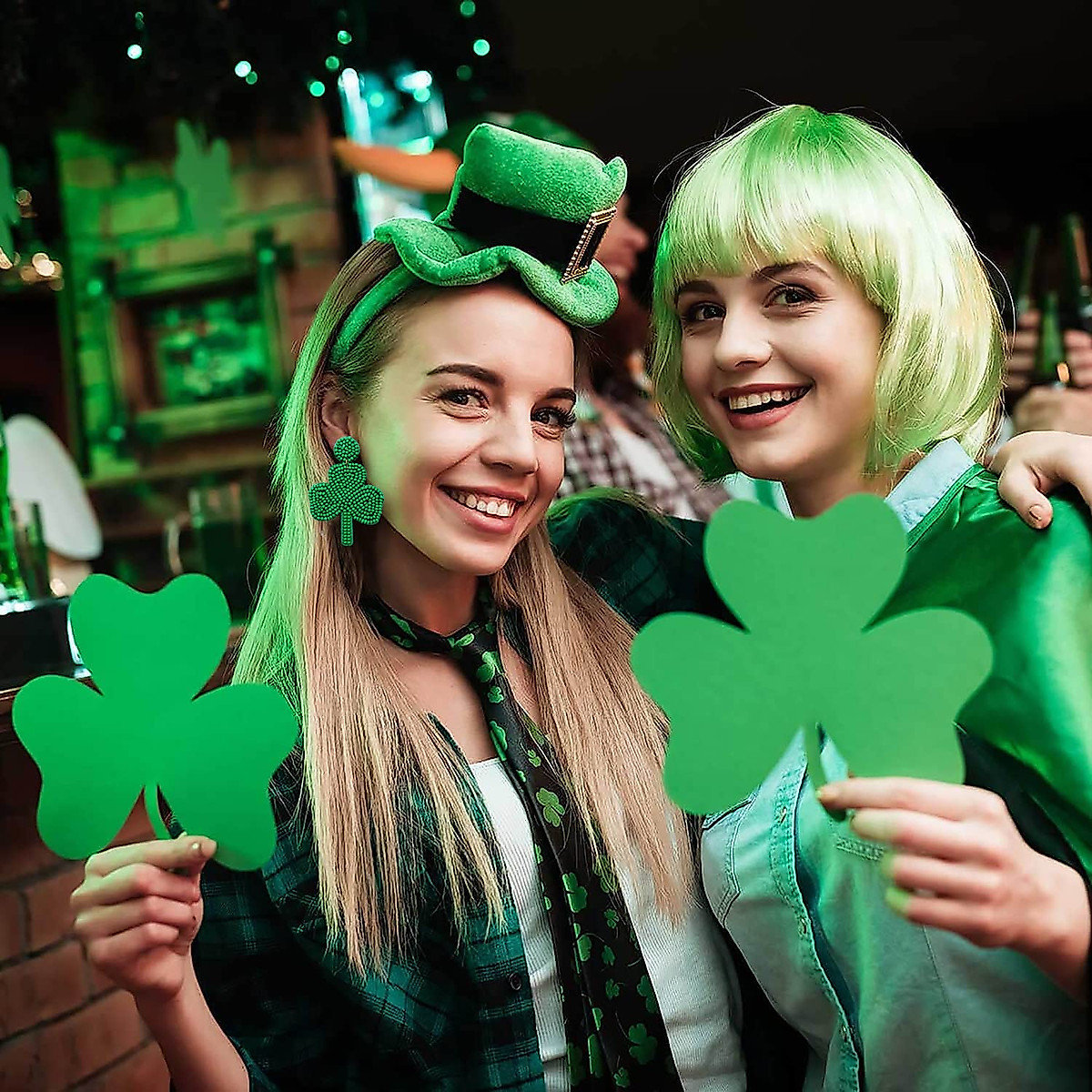 St. Patrick's Day Earrings Beaded Green Shamrock Earrings Handmade Lucky Leaf Drop Dangle Earring for Women Funny Irish Holiday Jewelry Gifts (Leaf 2)