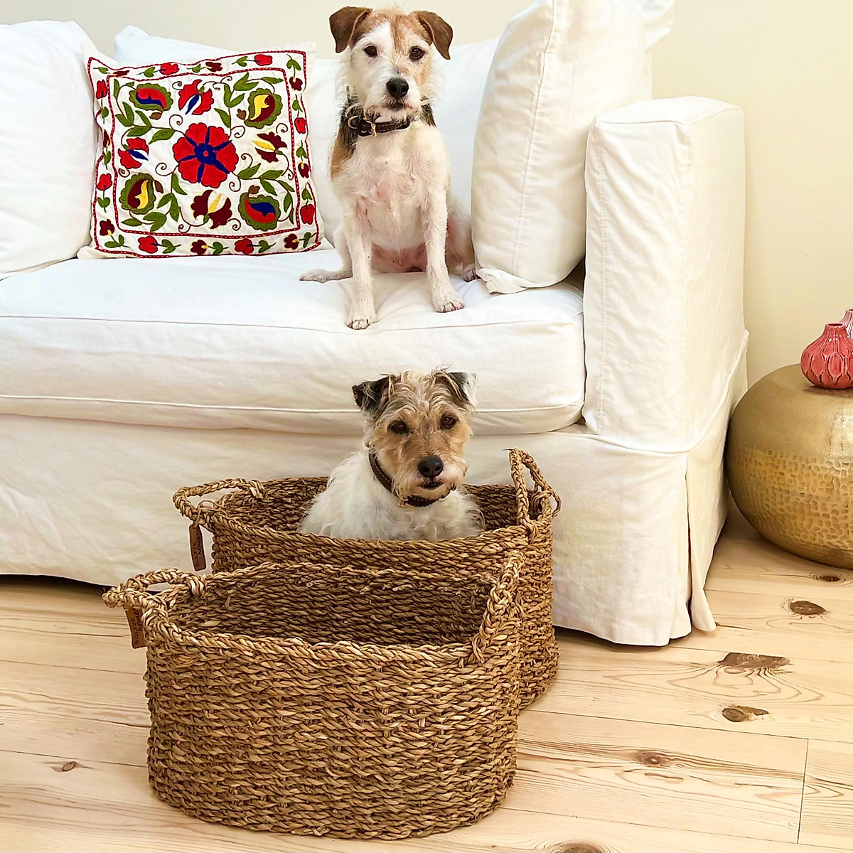 WHW Whole House Worlds Made by Nature Seagrass Baskets, Set of 2 Ovals, Handwoven, Chunky Sweater Weave, 19 and 16.5 Inches