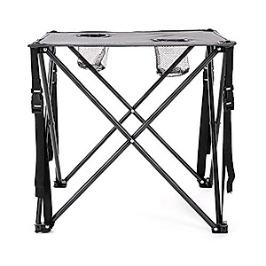 ARROWHEAD OUTDOOR 26” (66cm) Heavy-Duty Portable Camping Folding Table, 2 Cup Holders, Compact, Square, Carrying Case Included, Steel Frame, High-Grade 600D Canvas, USA-Based Support