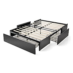 Giantex Bed Frame with 3 Drawers, Heavy Duty Full Size Platform Bed with Wooden Slats, Mattress Foundation with Sturdy Frame, No Box Spring Needed, Dark Grey, Headboard Not Included
