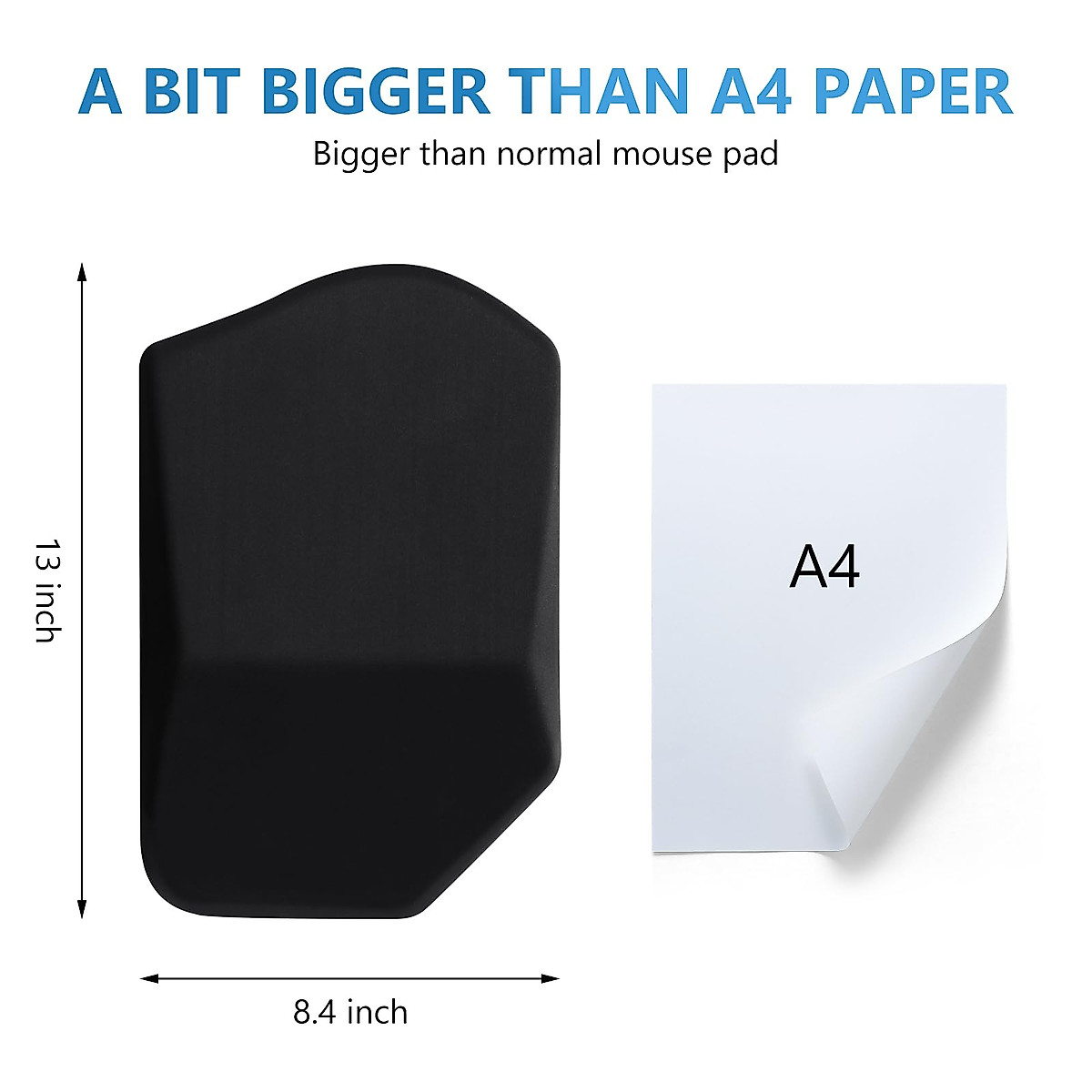 KXRORS Ergonomic Mouse Pad with Wrist Support - Comfortable Soft Entire Memory Foam Mousepad for Wrist Rest Pain Relief,Thick Mouse Pad with Non-Slip PU Gel Base for Office & Home(13 x 8 Inch Black)