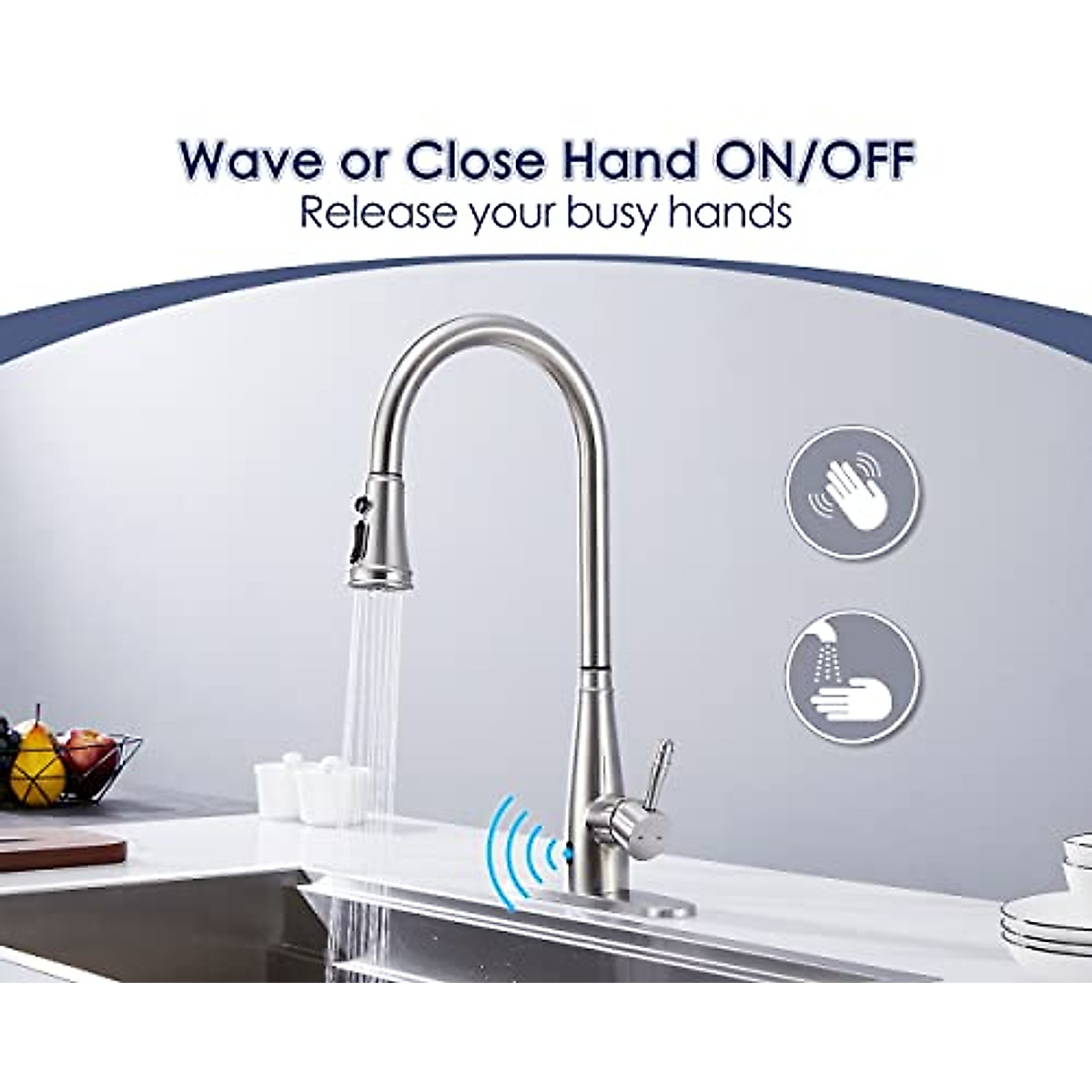 ARRISEA Touchless Kitchen Faucet with Pull Down Sprayer Motion Sensor Smart Activated Hands-Free Kitchen Sink Faucet Brushed Nickel