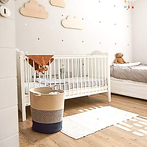 INDRESSME Large Jute Rope Basket - Tall Laundry Basket Hamper for Dirty Clothes Woven Jute Storage Basket for Blanket in Living Room Toy Basket for Nursery Storage, 17.8" x 15.8" x 13.8"