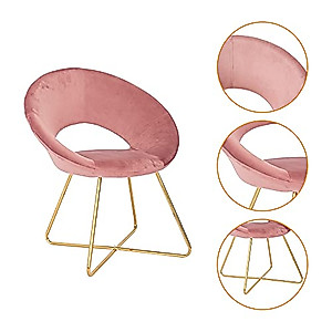 CangLong Modern Velvet Accent Upholstered Make-up Stool Home Office Guest Reception Dining Leisure Lounge Chairs with Golden Legs Set of 2, Pink 1