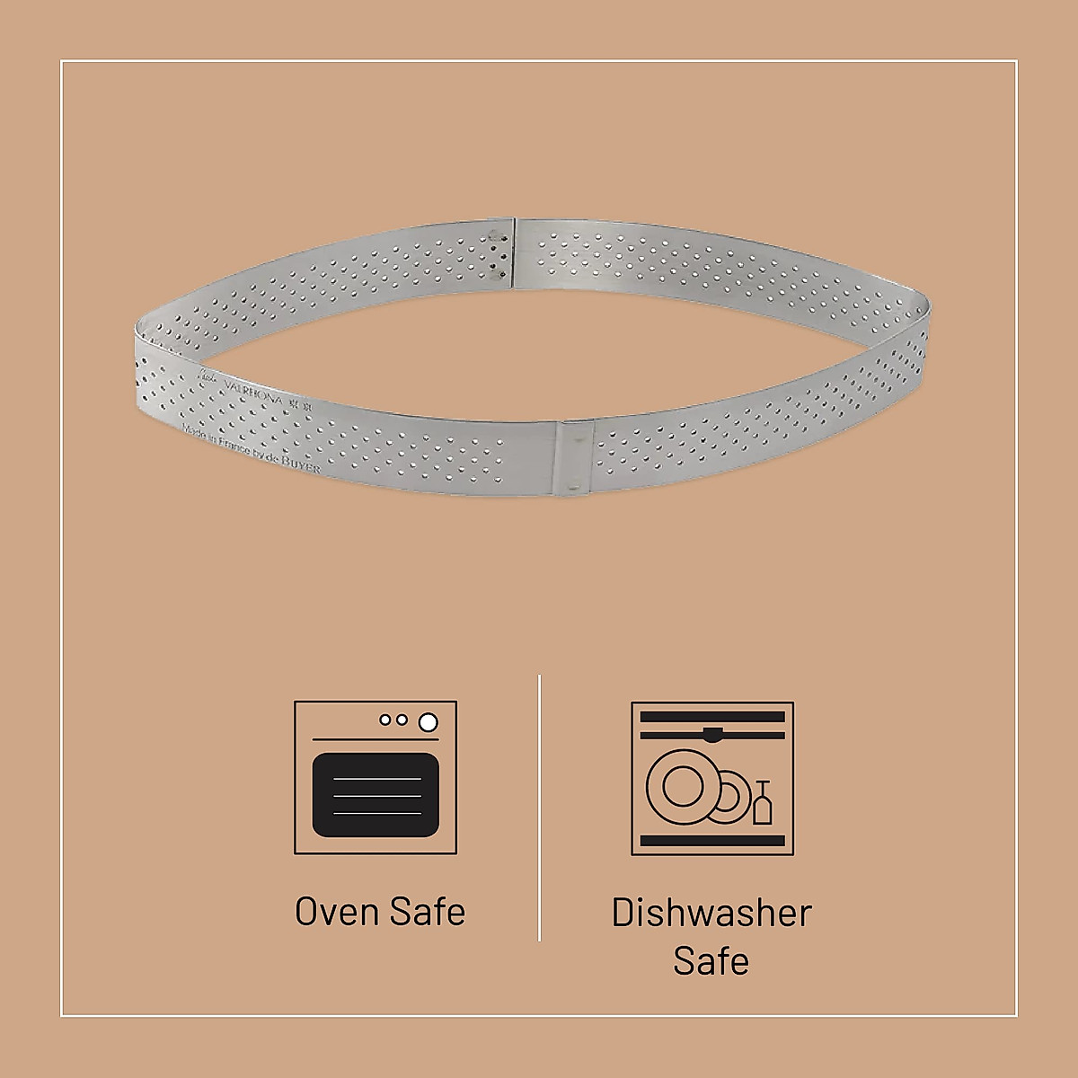 de Buyer Perforated Calisson Tart Ring - 10” x 4.3” - Perfect for Baking Beautifully Crisp Tarts - Easy to Use & Clean - Made in France