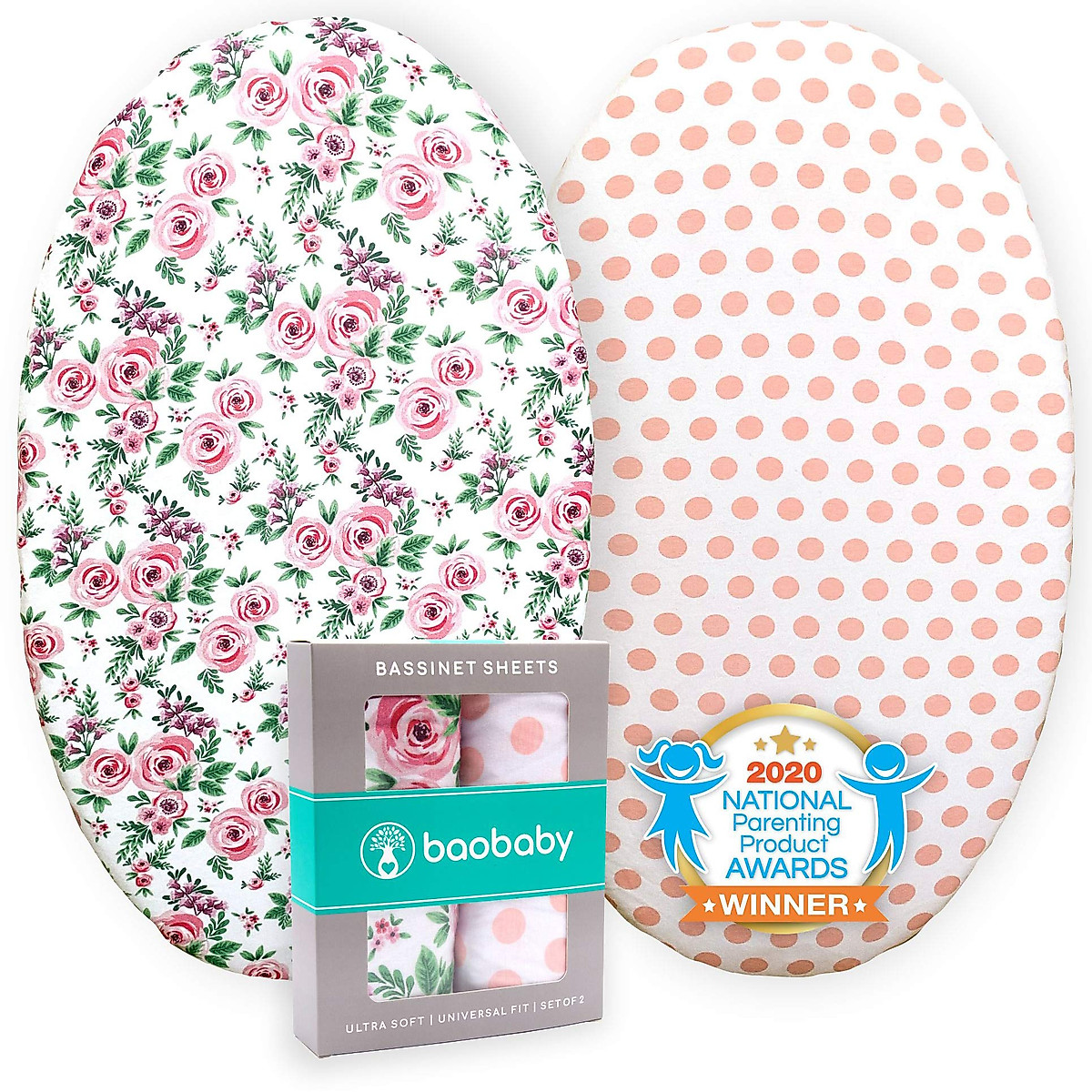 Bassinet Sheets for Baby Girl | Nursery Bedding Mattress Cover & Changing Pad Cover | Universal Size Fitted Sheet for Bassinet for Baby & Mattress Pad | Ultra-Soft Cotton Fabric 2-Pack Set