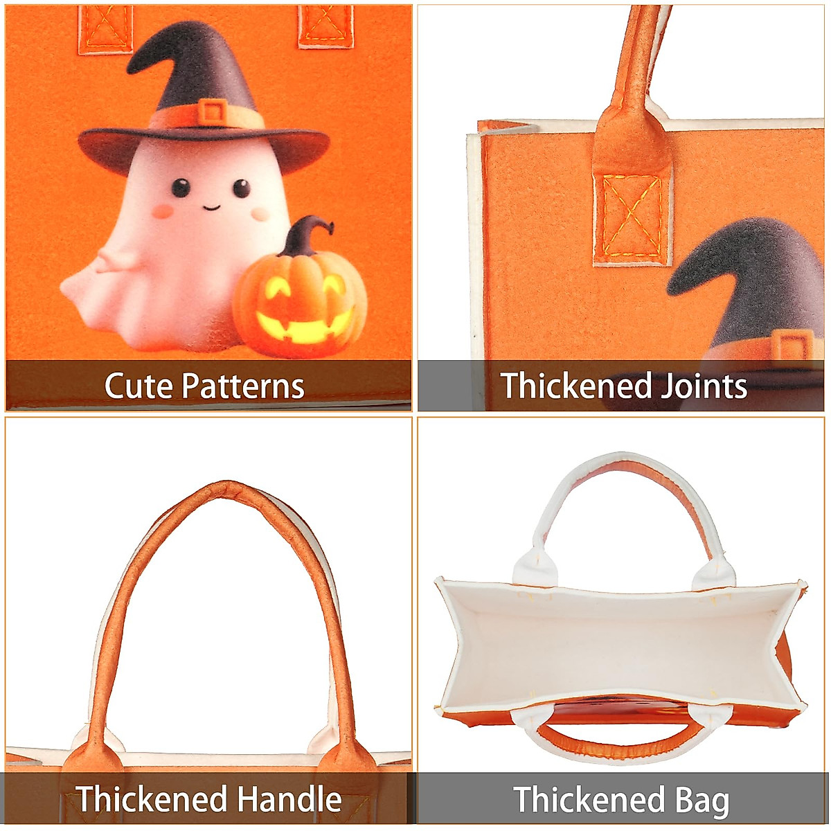 JIWINNER 3PCS Halloween Treat Bags for Candy - 8×8×4“ Halloween Bags with Handles - Reusable Halloween Candy Bags - Durable Halloween Bags for Trick or Treat