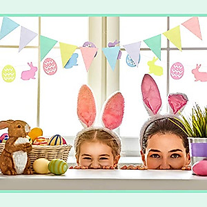 4 Sets Easter Bunny Banner, Rabbit and Easter Eggs Bunting Banner, 10 Non-woven Pennant Flags, Easter Felt Ball Garlands, Easter Pom Pom Garland Hanging Decoration for Indoor Outdoor Garden