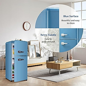 AXUTL Retro Mini Fridge Refrigerator with Freezer Bedroom Dorm Blue 3.5 Cu.ft Compact Small for RV Apartment 2-Door Design
