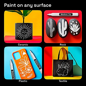 ARTISTRO 5 Oil-Based Permanent Paint Markers - Assorted Sets of Fine and Medium Tip Markers for Wood, Rock, Fabric, Glass, Ceramic, Metal, Plastic, and More - Quick Dry, Waterproof, Permanent, White