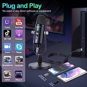 Mercase USB Condenser Microphone for Podcasting, Streaming, Recording on Phone, PC, Mac, PS4/PS5,Plug & Play, Quick Mute, with Adjustable Boom Arm Stand