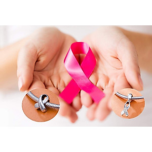 Hope Ribbon Charms Compatible with Pandora Women Bracelet, Antique 925 Sterling Silver Breast Cancer Awareness Beads, Love Gifts for Mothers Day/Christmas/Valentines Day