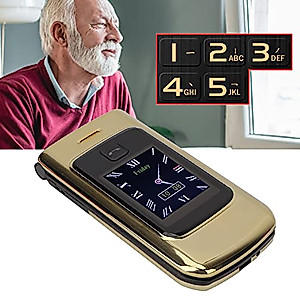 Unlocked Senior Flip Cell Phone, 2G Big Button Hearing Aids Flip Phone for Seniors, 2.4 Inch Display, FM Radio, MP3, MP4, BT, 4800mAh Battery, Dual Card Dual Standby (Gold)