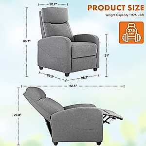 Recliner Chair for Living Room, Fabric Massage Recliner Chair Winback Single Sofa Home Theater Chairs Adjustable Modern Reclining Chair with Padded Seat Backrest for Adults (Grey)