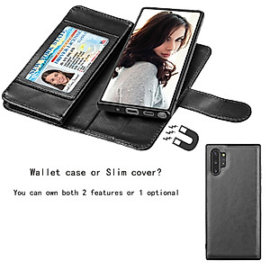 Njjex Wallet Case For Samsung Galaxy Note 10 Plus, For Galaxy Note 10+ Plus 5G Case, [9 Card Slots] PU Leather ID Credit Holder Folio Flip [Detachable] Kickstand Magnetic Phone Cover & Lanyard [Black]