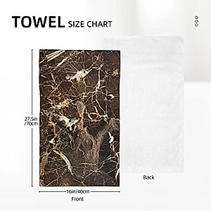 Dark Brown Marble Texture Luxury Hand Towels Set of 2, Super-Absorbent Ultra Soft Bathroom Towel Kitchen Dish Washcloth for Bathroom Kitchen Yoga Gym Decor 27.5x15.7 Inch