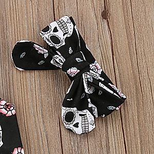Newborn Infant Baby Girl/Boy Halloween Clothes Skull Floral Romper Jumpsuit Sleeveless Bodysuit Headband Outfit (0-6M, Black)