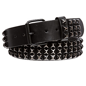 Snap On Oil Tanned Three Row Punk Rock Star Distressed Black Studded Full Grain Cowhide Leather Belt, Black | 36