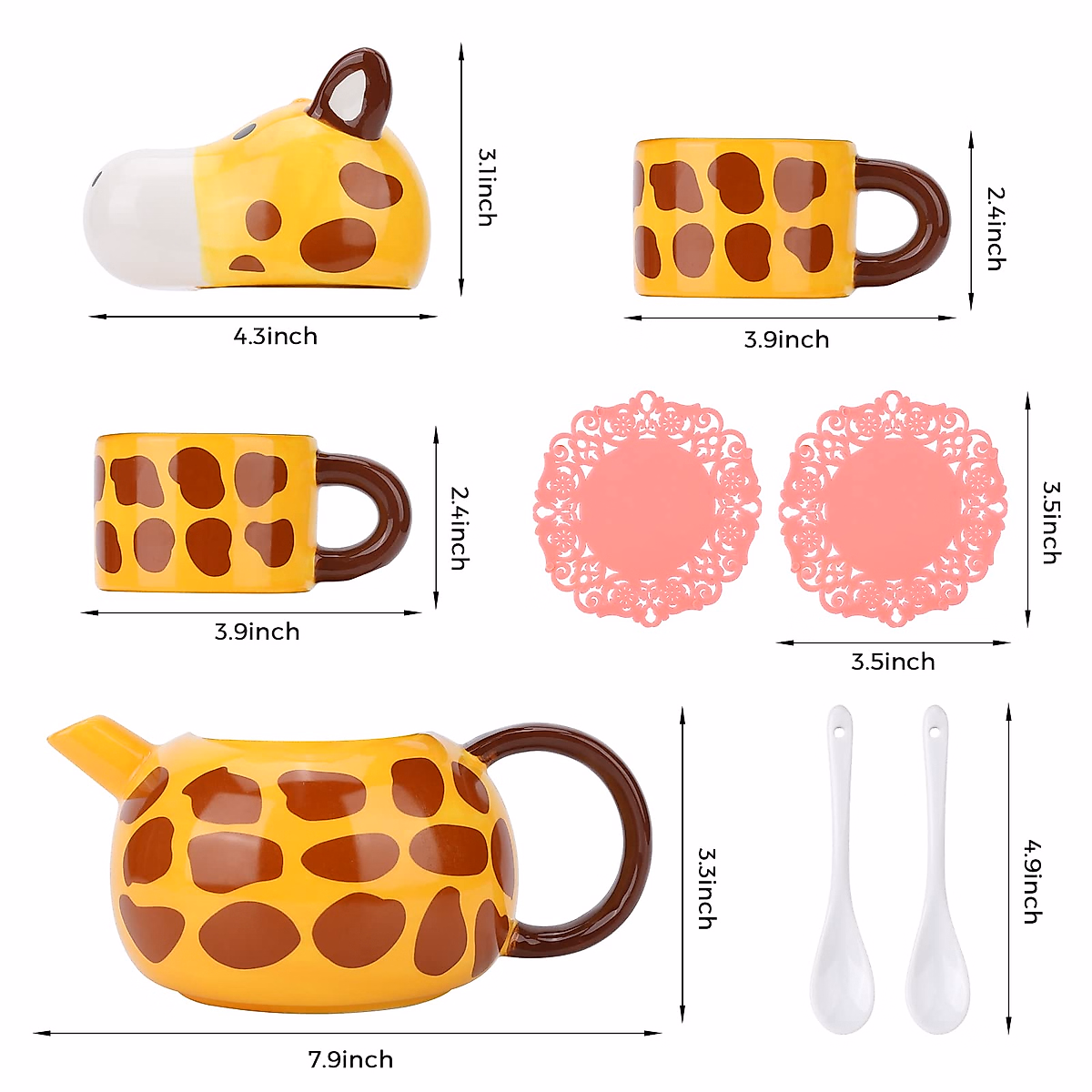 Funny Coffee Mug Set- Ceramic Material Giraffe Coffee Mug, Creative Cartoon Style Personalized Mug, Ceramics Tea Set, Suitable for Home, Office, Kitchen, Thanksgiving Gift (Value Pack)