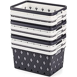 Yesland 9 Pack Plastic Storage Basket Bins, 8.5 x 5.8 x 4.8 Inch Organizing Book Bins Baskets with Handle, Small Stackable Plastic Basket for Classroom or Home Organizing - Blue, White, Grey