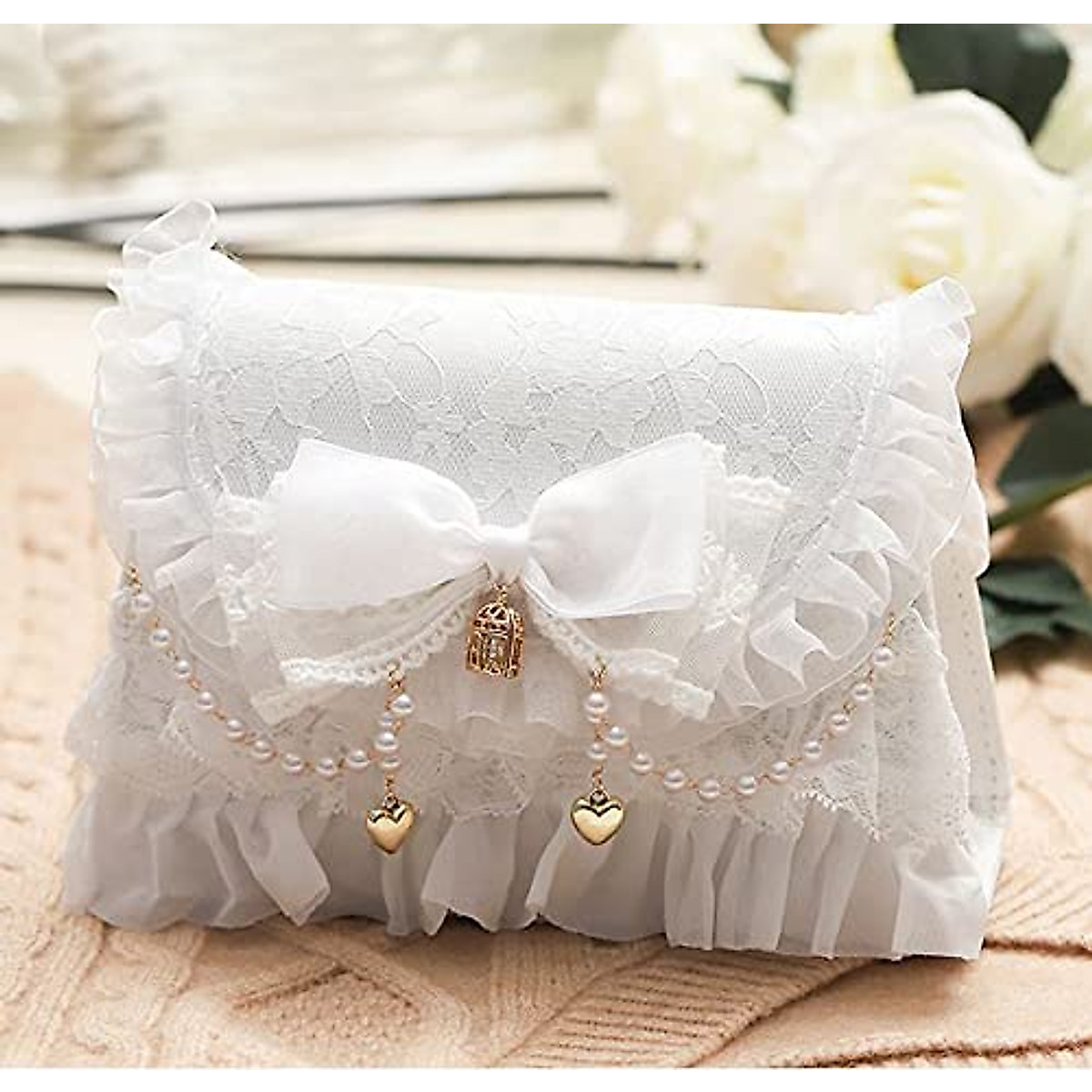 Topin Women's Kawaii Lolita Crossbody Bag Lace Pearls Clutch Casual Cosplay Party Handbag