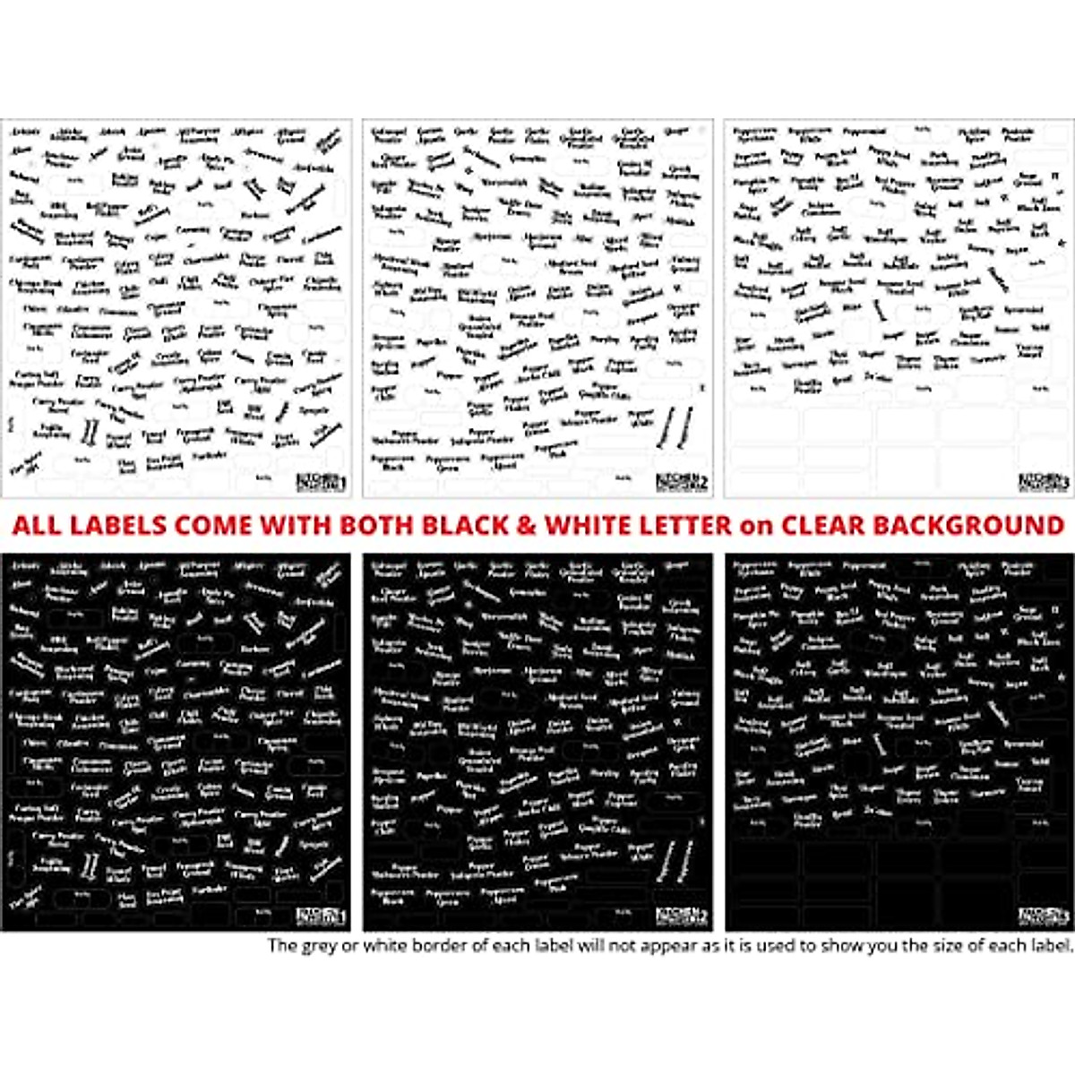 670 Labels: 498 Spice Names + 96 Blank Labels | Most Bold Cursive Preprinted Black & White Letters Label Set | Alphabetized Spice Label System by KITCHEN ALMIGHTY | Spice Jar Labels Spice Organization