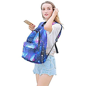 Peicees Upgraded Galaxy School Backpack with USB Charging Port Waterproof Bookbag Daypack Rucksack
