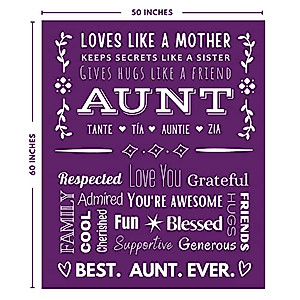 FILO ESTILO Mothers Day Gifts for Aunt from Niece or Nephew, Aunt Throw Blanket, Presents for Aunts for Birthday or Thank You Gift for Auntie, Tia Gifts 60x50 Inches (Purple, Fleece)