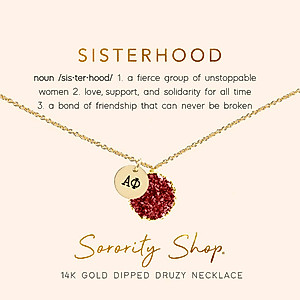 Sorority Shop AP Necklace - Alpha Phi Red Druzy Gemstone Necklace With Engraved Pendant – 14K Gold Dipped Jewelry with Red Gemstone – Sorority Gift, Charm Paraphernalia