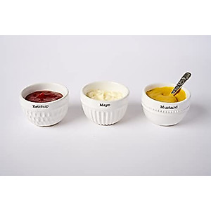Mud Pie Condiment Set, dip 2" x 3" dia | spoon 3 1/2", White