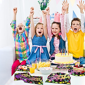 TeeFity 120 Pcs Neon Glow Birthday Party Tableware Set, Party Table Decorations Supplies Include 7 Inch and 9 Inch Paper Plates, Napkins and Forks Spoons for 24 Guests