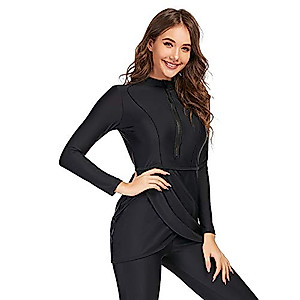 seafanny Women Muslim Swimwear Long Sleeve Burkini Full Cover Hijab Modest Swimsuit (Black, 6-8)