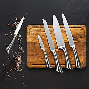 AMAHOUSMET Knife Set 5 Pieces, Professional Kitchen Knife Set with Box, Chef Knife Set, Japanese Stainless Steel, Includes Chef Knife, Bread Knife, Carving Knife, Utility Knife and Paring Knife