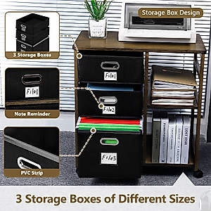 Homde 3 Drawer Bamboo File Cabinet Whit Wheel,Mobile Office Lateral File Cabinets,File Folders for Filing Cabinet,Printer Stand with Open Storage Shelf fits A4 Letter Size for Home Office,Brown