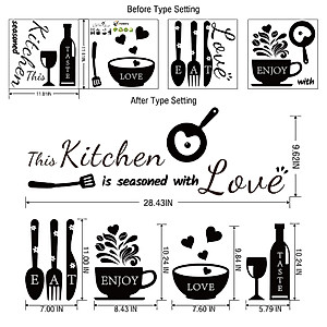Rotumaty Kitchen Quote Wall Stickers Kitchen Seasoned with Love Wall Decals Wall Art Kitchen Utensil Decorations Wall Decor for Dining Room Home Office School Coffee Shop