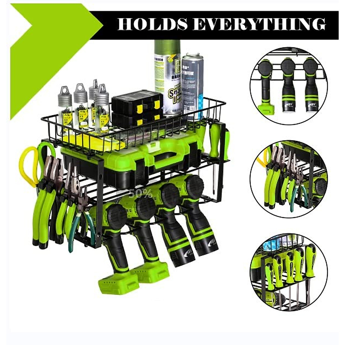 MONOWI Power Tool Organizer Wall Mount - Cordless Drill Holder Wall Mount, Power Tool Storage Rack for Garage Walls, Power Tool Rack Drill Organizer Charging Station