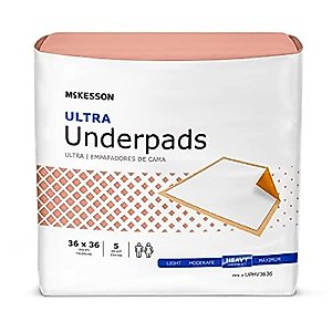 McKesson Ultra Underpads, Adult Incontinence Bed Pads, Chux, Disposable, Heavy Absorbency, 36 in x 36 in, 50 Count