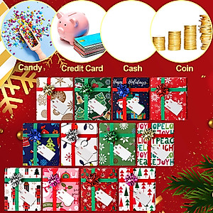 12 Pack Christmas Card Holders Boxes with Bow, Boxes for Gifts Christmas Money Holder Money Box Gift Wrap Boxes for Xmas, Party Favors