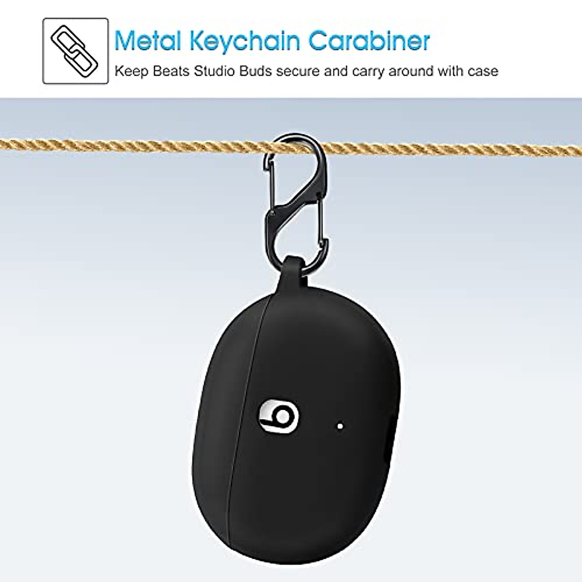 Fintie Silicone Case for New Beats Studio Buds, Shockproof Earbuds Cover with Keychain Carabiner Support Wireless Charging (Black)